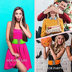 Syhood Halloween Neon Belts for Women 80s Neon Belt 80s Waist Belt Stretch Wide Waistband Elastic Belt Vertical Clasp Buckle Belts for Women Girls
