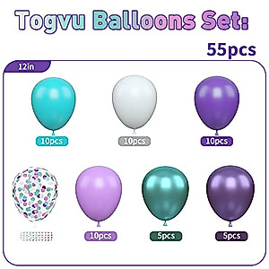 Mermaid Party Balloons 60 Pack, 12 Inch Metallic Purple Tiffany Blue Teal Green White Confetti Latex Helium Balloons for Girls Baby Shower Unicorn Mermaid Theme Birthday Party Decorations Wedding