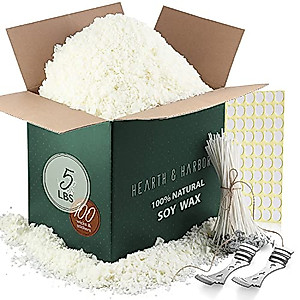Hearth & Harbor Soy Candle Wax for Candle Making - Natural Soy Wax for Candle Making 5 lb Bag, Premium Soy Wax Flakes, 100 Cotton Candle Wicks, 100 Wick Stickers, & 2 Centering Devices