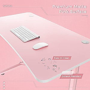 EUREKA ERGONOMIC 47 Inch Pink Computer Gaming Desk,Curved Edge Home Office Gaming Table Study Writing Desk W Full Mouse Pad Cup Holder Headphone Hook Controller Stand Gift for Girls