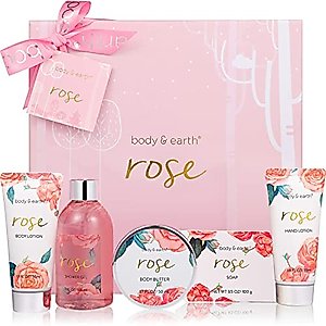 Bath Spa Gift Baskets for Women-Bath Sets for Women Gift Luxurious 5 Piece Rose Scented Spa Gift set with Shower Gel,Body Butter,Hand Cream,Body Lotion,Gifts for Women,Mother's Day Gifts,Gifts for Mom