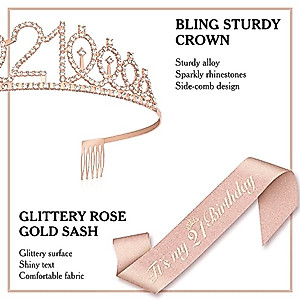 LOLtime 21st Birthday Decorations for Her, Including 21st Birthday Crown, Cake Topper, Tiara, Sash, Butterfly Decorations, Happy Birthday Candles, 21st Birthday Gifts for Her