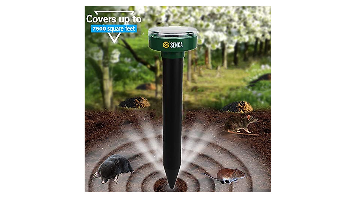 Senca Upgraded Solar Sonic Mole Repellent Protects Gardens & Yards
