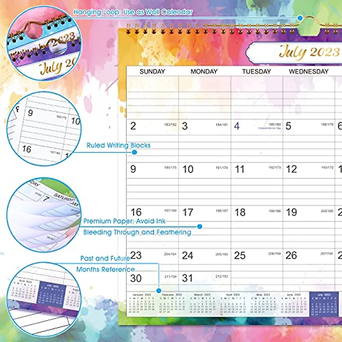 2023-2024 Wall Calendar - Jul.2023 - Dec.2024, 18 Months Wall Calendar 2023-2024, Monthly Calendar with Julian Date, 15 x 11.5 in, Twin-Wire Binding, Great for Hanging on The Wall, Color Design