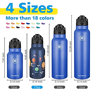 Han's Bottle Kids Water Bottle with Straw Lid - Insulated Stainless Steel Reusable Tumbler for Girls,Boys,Thermo Mug,17oz,Space Planet