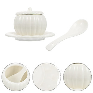 DOITOOL 1 Set Pumpkin Soup Bowl White Thickened Ceramic Pumpkin Bowl Tureen with Ladle Dish Halloween Decor Dinnerware Dessert Bowl for Halloween Table Decoration