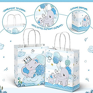 24 Pack Elephant Gift Bags Baby Shower Treat Bags Birthday Party Favor Bags Candy Goodie Bags for New Parents Sprinkle Birthday Party Boy Girl Baby Shower Kids Animal Theme Supplies Decor (Blue)