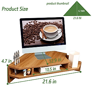 KUAIYU Triangle Monitor Stand Riser, Wooden Triangle Desktop Computer Stand with Office Organization, Walnut Color