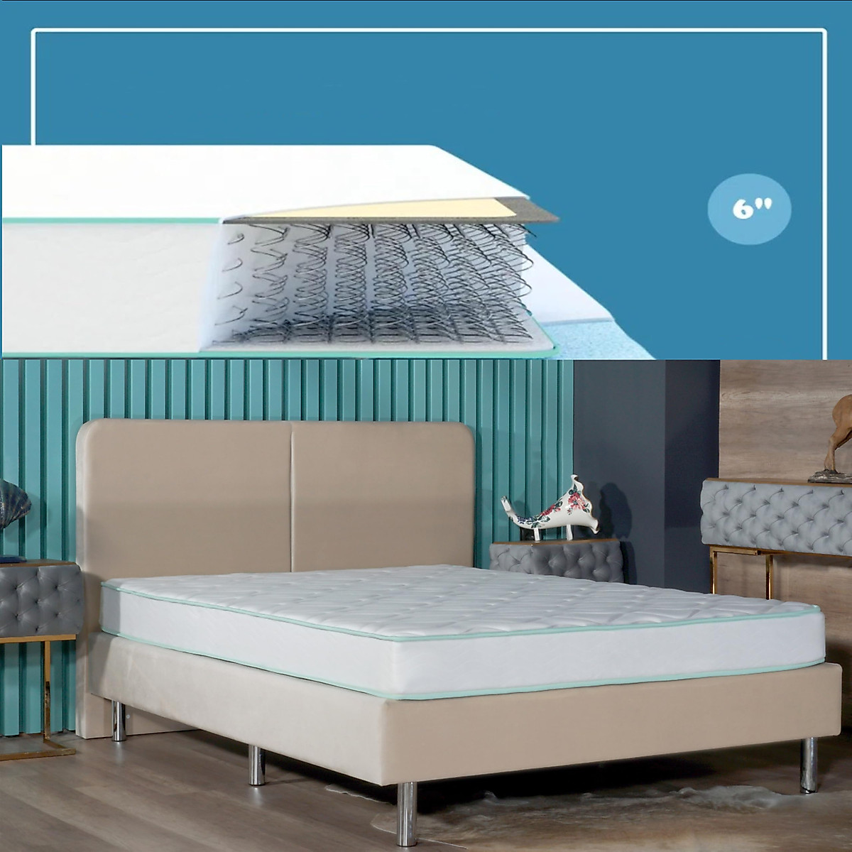 Mdhitsox 6 Inch Twin Mattress,Medium Innerspring Hybrid Mattress with Fabric Cover and Inner Foam,Tempered Steel Coils Support,Twin Size Mattresses Rolled in a Box with Extra Felt Pad