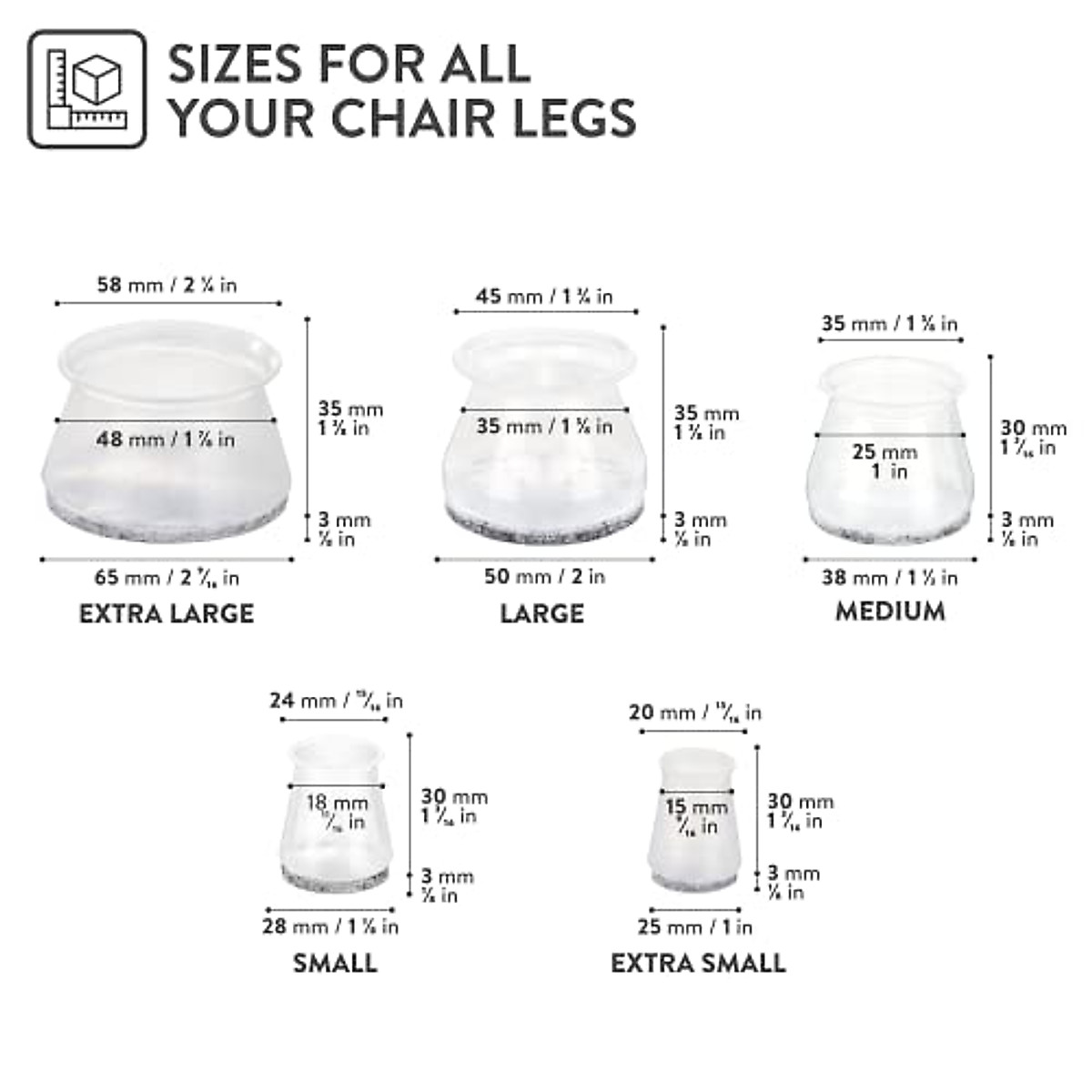 Aneaseit Chair Leg Floor Protectors - 16 pcs Clear - Felt Bottom Silicone Pads for Hardwood Floors & Furniture Feet - Rubber Caps for Chairs - Medium
