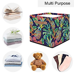 Pineapple Fabric Storage Cubes Rainbow Tropical Collapsible Storage Bins, Storage Boxes for Organizing Storage Baskets with Handles for Shelves, Closet, Toy, Nursery (13x13x13 Inch)