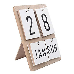 Garneck Wooden Desktop Calendar Wall Hanging Calendar Manual Perpetual Calendar Planner Schedule Year Calendar for Desk Top Office Home Decoration (White)