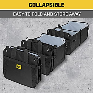 CAT® FlexTrunk Car Trunk Organizer Storage - Collapsible Dual-Compartment Automotive Adjustable Pockets Expandable Sturdy Multipurpose Folding Cargo Store for Auto Backseat, Black (CATO-201)