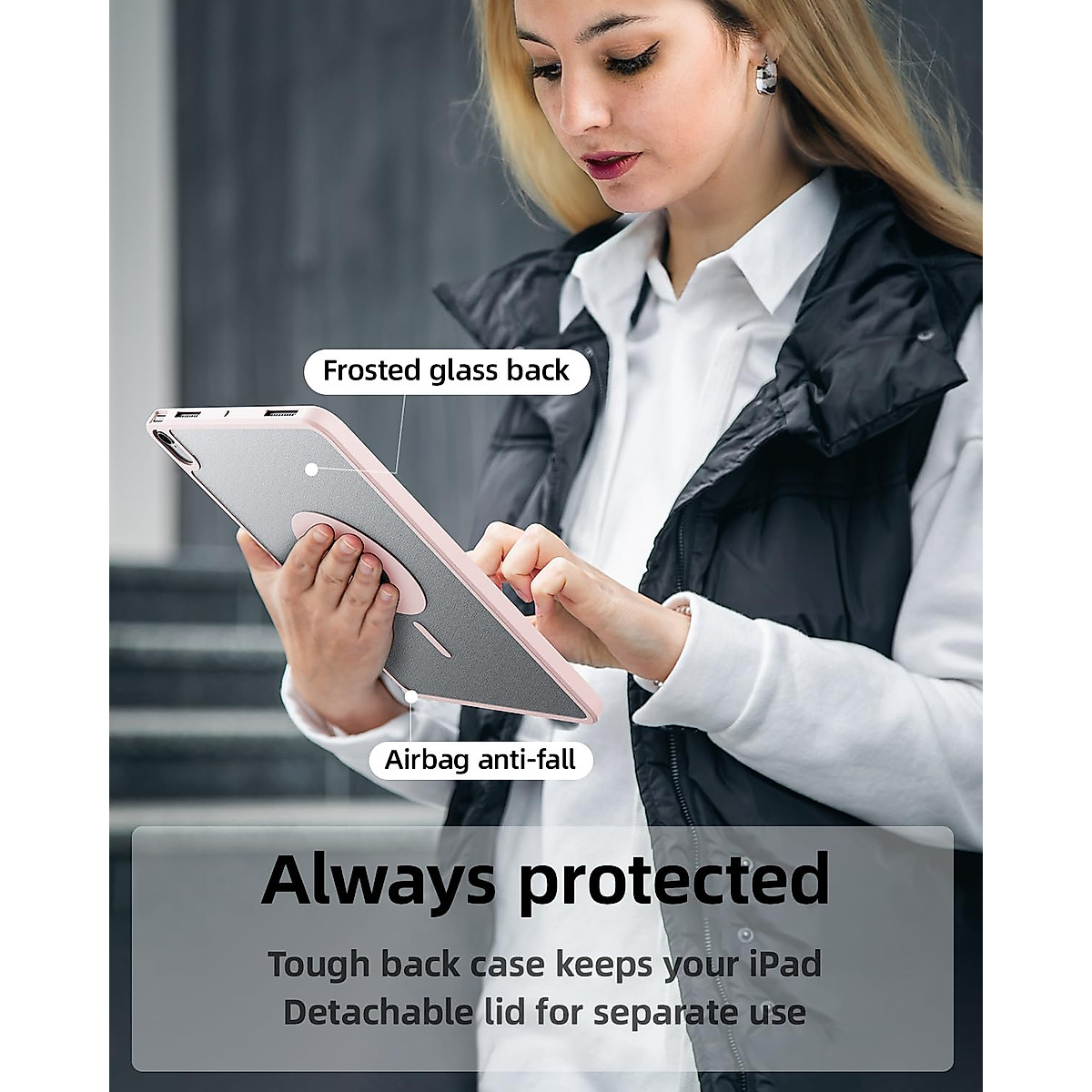 Marasone iPad Air 5th Generation Magnetic Case 2022 / iPad Air 4th 2020 Case 10.9 in Double-Layer Magnetic Folio Cover with Multiple Angles and Pencil Charging Support, Premium PU Leather（Pink）