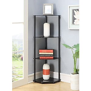 Convenience Concepts Designs2Go Classic Glass 4 Tier Corner Shelf, Black Glass