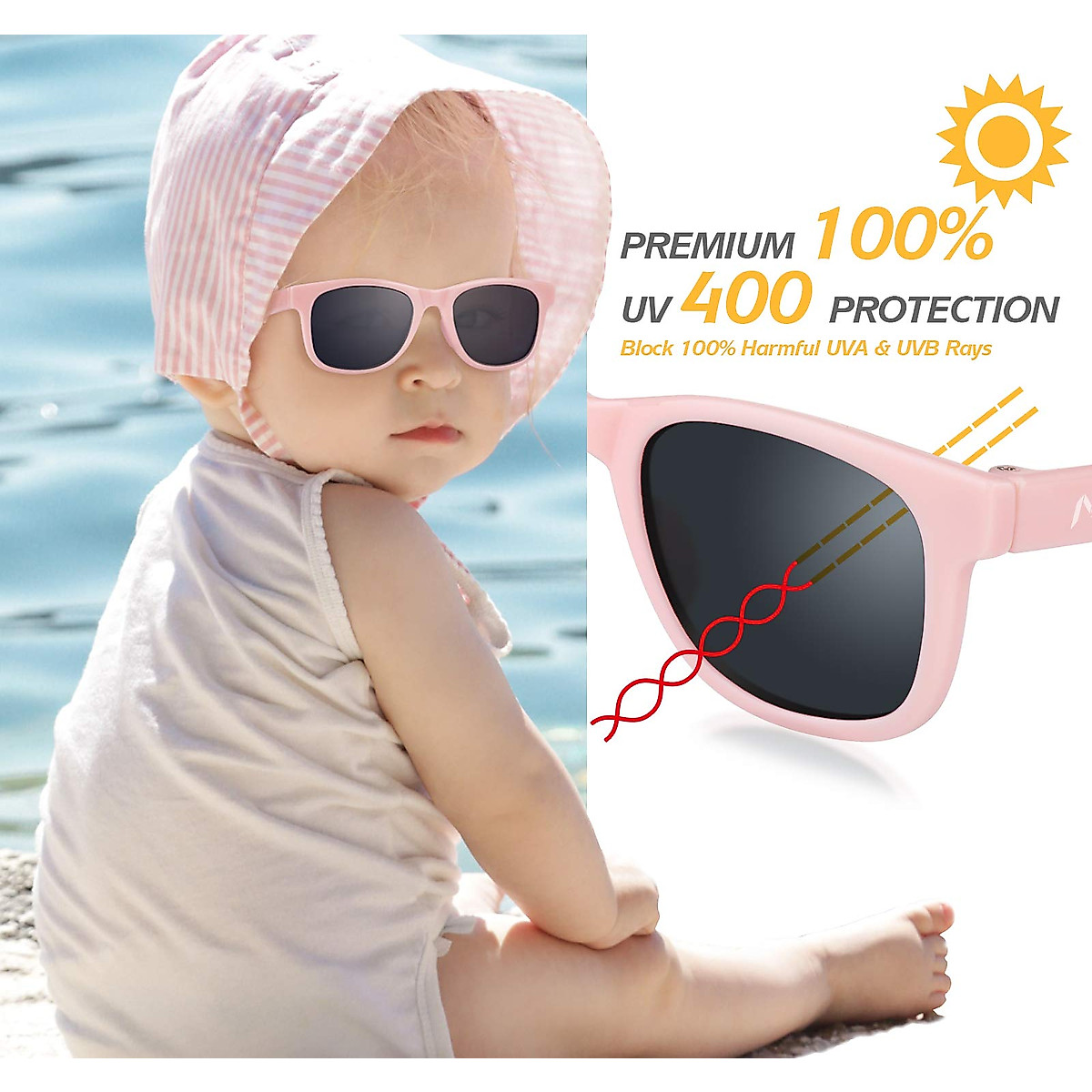 NACUWA Baby Sunglasses - 100% UV Proof Sunglasses for Baby, Toddler, Kids - Ages 0-2 Years - Case and Pouch included
