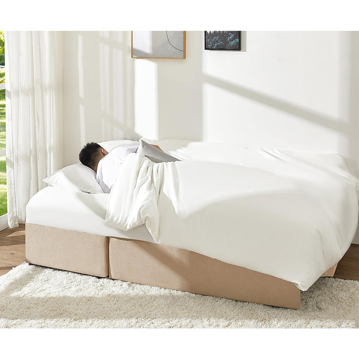 PaPaJet Sleeper Sofa Bed with Storage Chaise-2 in 1 Sectional Pull Out Couch Bed for Living Room, Beige