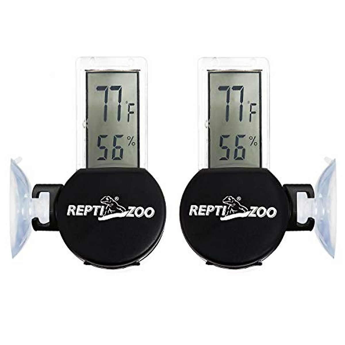 REPTI ZOO 2 Pack Reptile Terrarium Thermometer Hygrometer Digital Display Pet Rearing Box Reptiles Tank Thermometer Hygrometer with Suction Cup