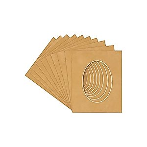 CountryArtHouse Beige Suede Acid Free 9x12 Oval Picture Frame Mat with White Core Bevel Cut for 5.5x8.5 Pictures - Fits 9x12 Frame - Pack of 25 Matboard Show Kits With Acid Free Backings & Clear Bags