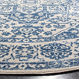 SAFAVIEH Brentwood Collection 5' Round Navy / Light Grey BNT832M Medallion Distressed Non-Shedding Dining Room Entryway Foyer Living Room Bedroom Area Rug