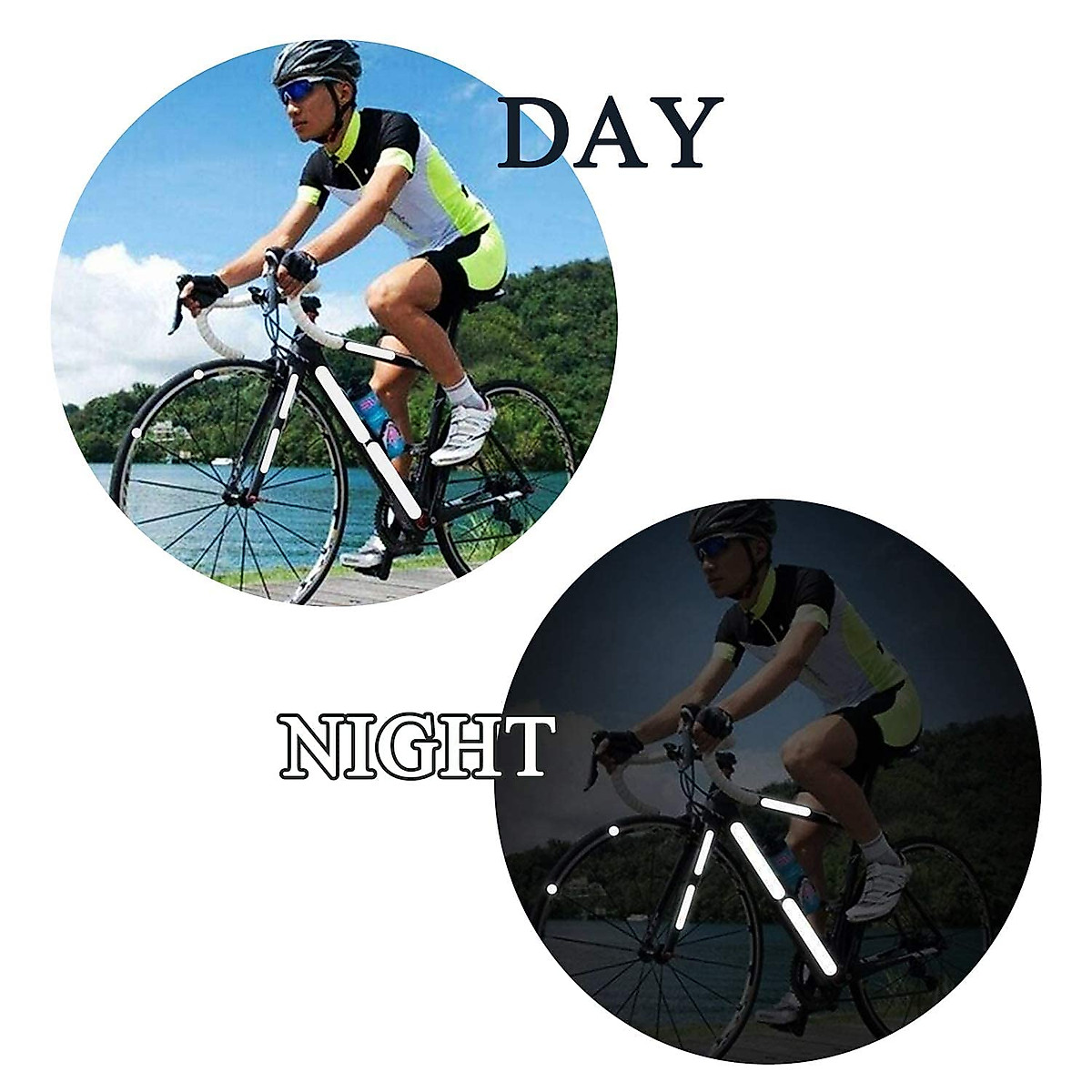 KOOUMOS 30pcs Reflective Decals Reflective Stickers Safety Warning Sticker Tapes Waterproofsp High Intensity Night Visibility Adhesive for Helmets Motorbike 1.18 x 3.25 Inch(3x8cm)