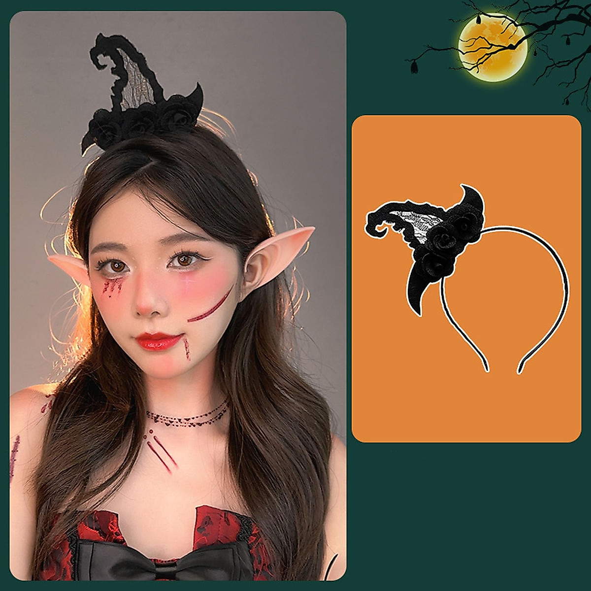 Soochat Halloween Witch Hat Headband, Witch Hat with Flower Hair Hoop for Halloween Costume Dress up Party Supplies