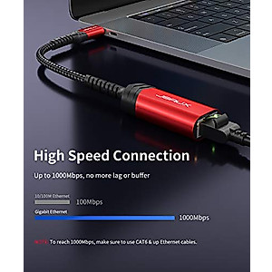 USB C to Ethernet Adapter, JSAUX USB-C to RJ45 Thunderbolt 3/Type C to Gigabit Ethernet LAN Network Adapter Compatible with iPad Pro 2021, iMac, MacBook Pro 2020/2019, MacBook Air, Dell and More-Red