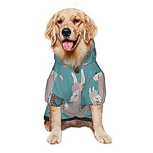 Large Dog Hoodie Blue-Floral-Alpaca-Llama Pet Clothes Sweater with Hat Soft Cat Outfit Coat Medium