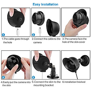 Adjustable Durable Plastic Wall Mount Outdoor Indoor Bracket and Silicone Cover Skins Protective Case for Yi Home Camera 1080p/ 720p (Black, 2 Pack)