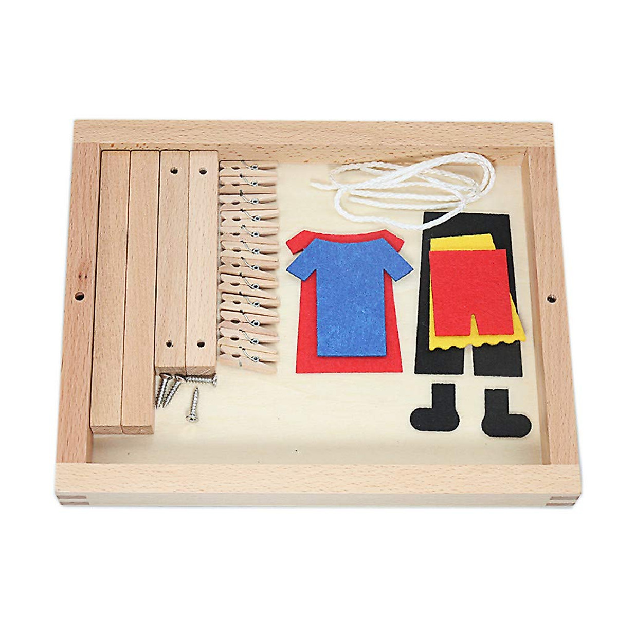 Montessori Wooden DIY Mini Simulation Clothes Drying Frame Clothes Suit Toys for Baby Children Basic Life Practice Training Toys