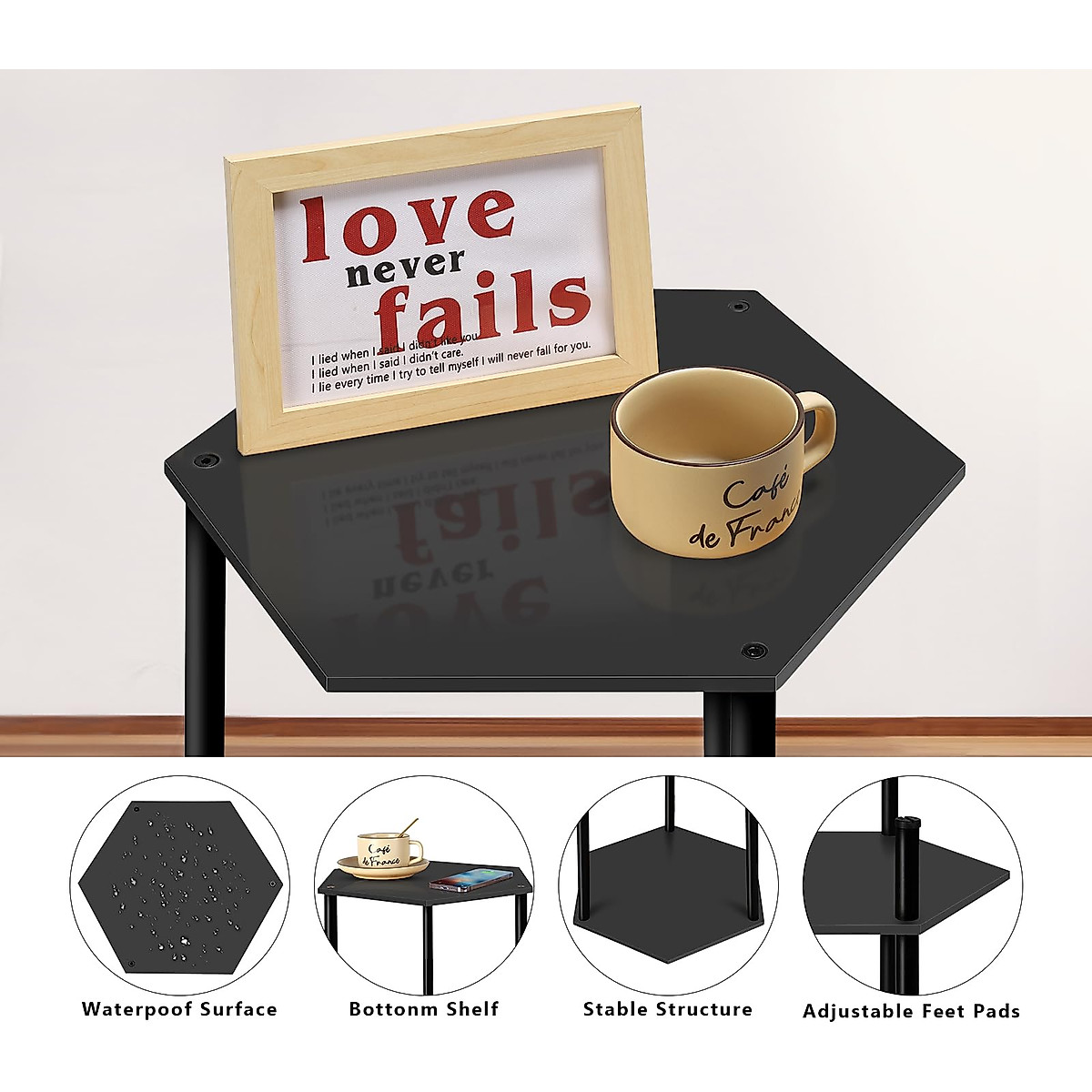 SEHERTIWY Bamboo Side Table Set of 2, Hexagon Nightstands for Bedrooms, Side Tables for Small Spaces, Modern Coffee Table, 2 Tiers Rustic Accent Tables for Bedroom