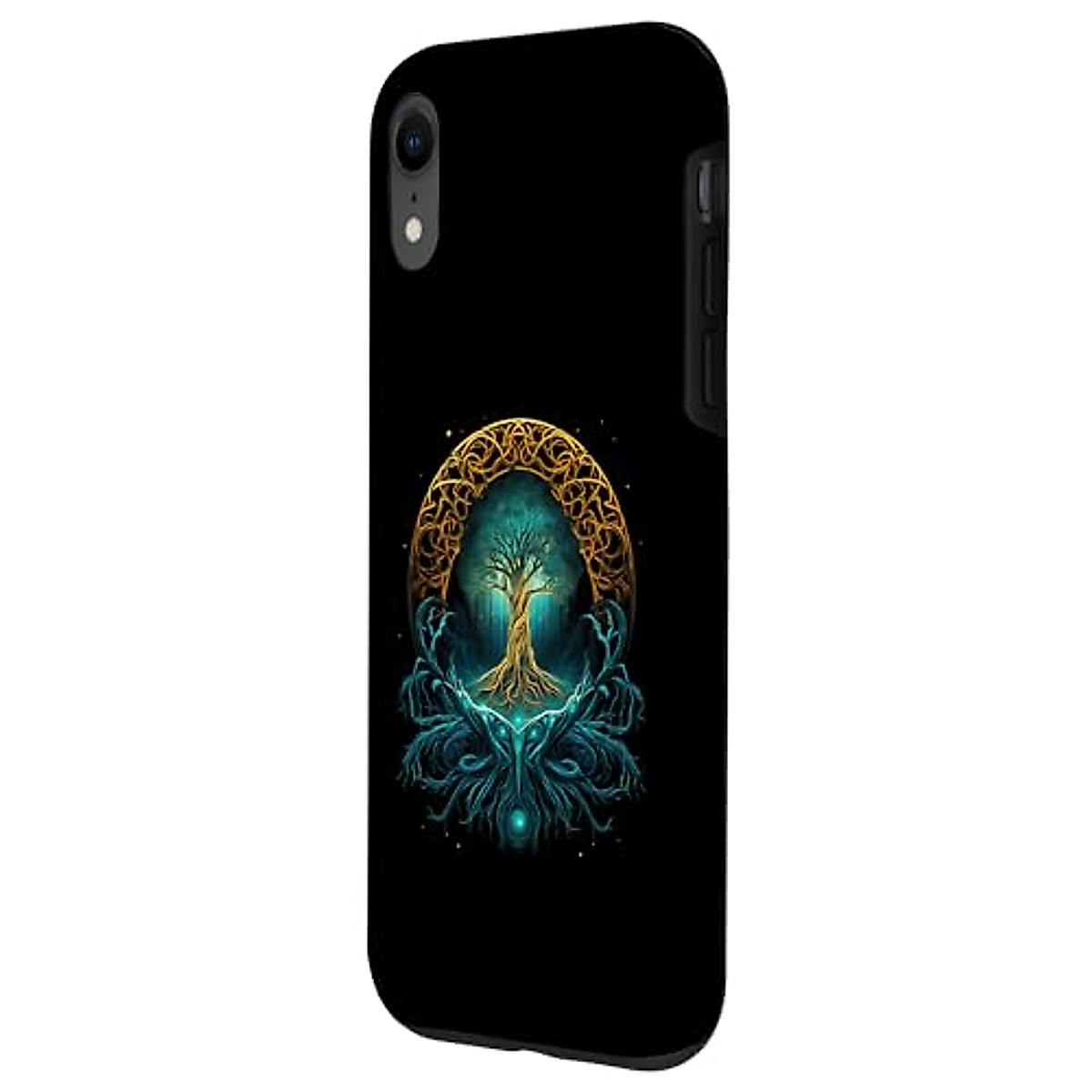 iPhone XR Odin Tree of Life Viking Valhalla Pagan Blue and Yellow Case