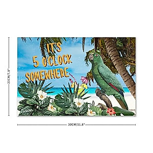 It's Five O'clock Somewhere Wood Plank Hanging Sign Rustic Living Room Gallery Wall Decor Wooden Plaque Sign Retro Tiki Bar Pool Hot Tub Luau Wood Sign for Living Room Bathroom 8x12 Inch