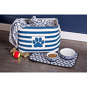 Bone Dry Pet Storage Collection Striped Paw Patch Bin, Large Rectangle, Navy