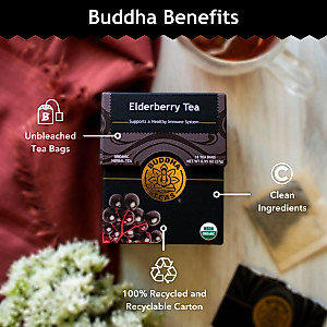Buddha Teas - Organic Elderberry - Herbal Tea - For Health & Wellbeing - With Antioxidants & Minerals - Clean Ingredients - Caffeine Free - 100% Kosher & Non-GMO - 18 Tea Bags (Pack of 1)