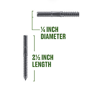 Hillman Group Hanger Bolt, Hurricane Hardware, 25 Pieces, Rust-Resistant, Durable, Headless Fasteners, (1/4" x 2 1/2") Stainless Steel (707316)