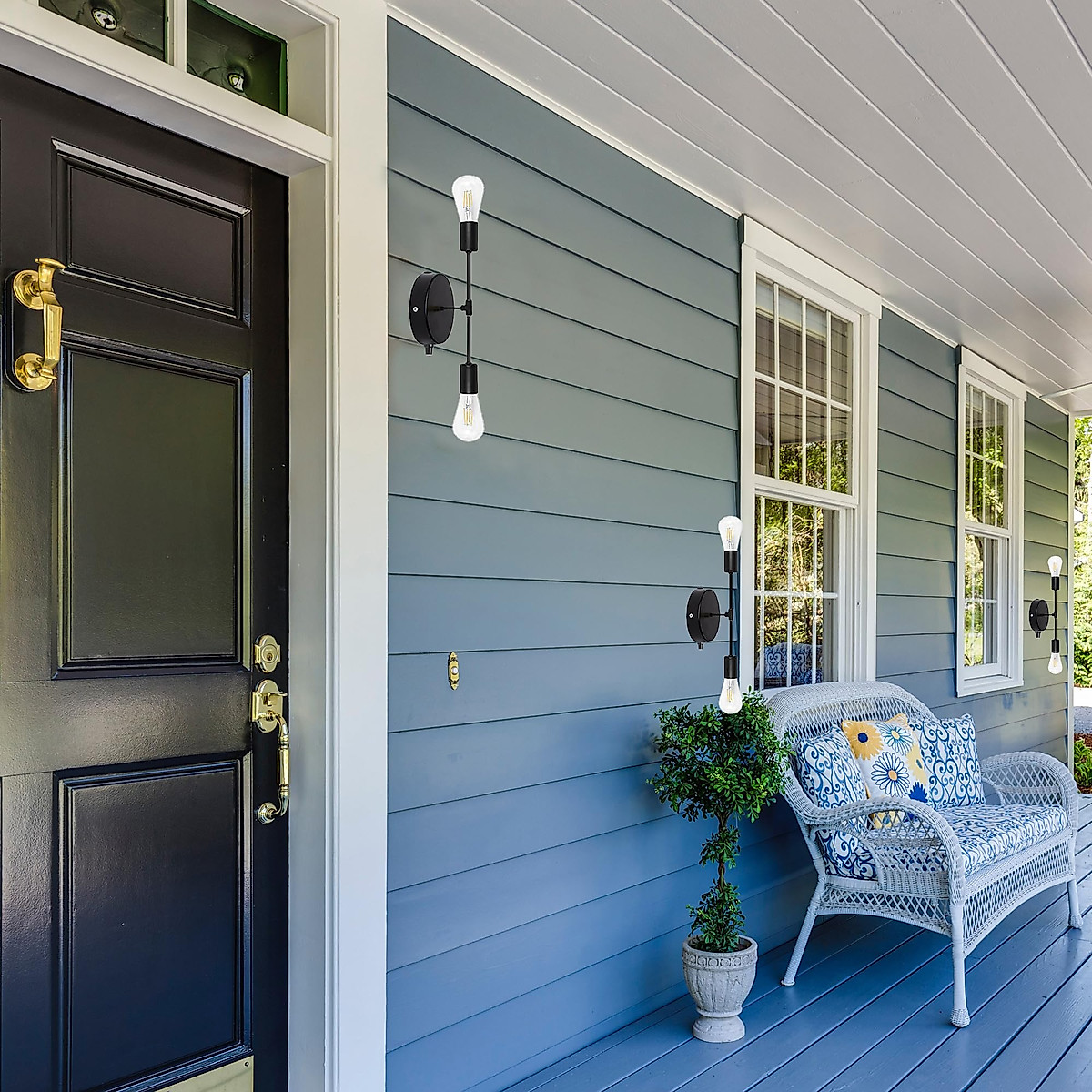 SKIVTGLAMP Industrial Two-Heads Wall Sconce Rechargeable Battery Operated LED Picture Lights with Remote, Dimmable Cordless Black Wall lamp Customizable for Hallway No Drilling Aisle Stairs 2PCS