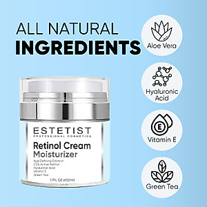 ESTETIST Organic Face Moisturizer with Hyaluronic Acid, The Ultimate Anti-Aging & Hydrating Cream for Wrinkles and Fine Lines, For Men & Women, 2.5% Retinol Moisturizer for Daily Use