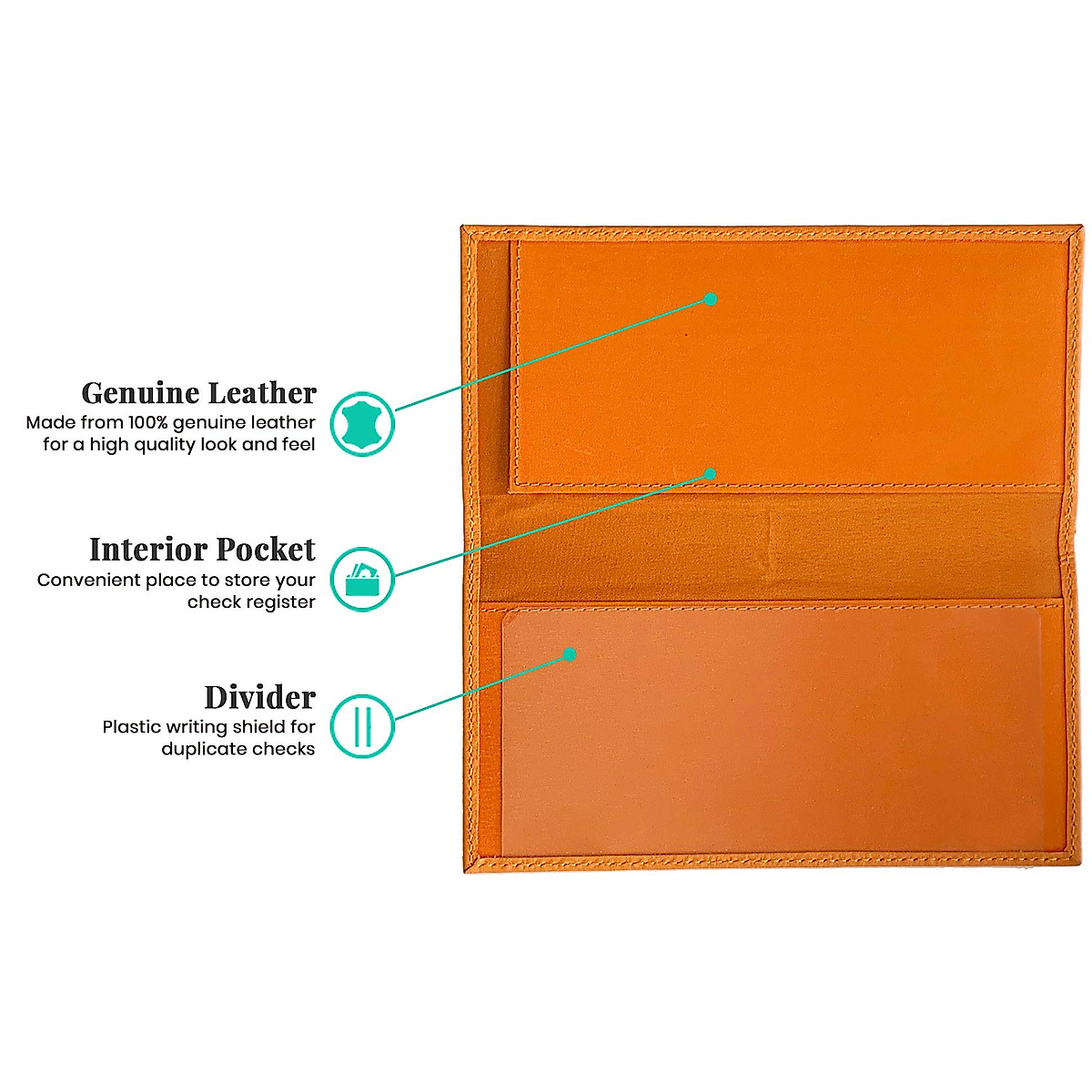 Bright Orange Basic Genuine Leather Checkbook Cover For Men & Women