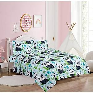 Comfy Deal Hight Thread Count Super Soft Microfiber Kid Breathable Bed Sheet Set with Pillowcase, Flat and Fitted Sheet (Twin, Panda)