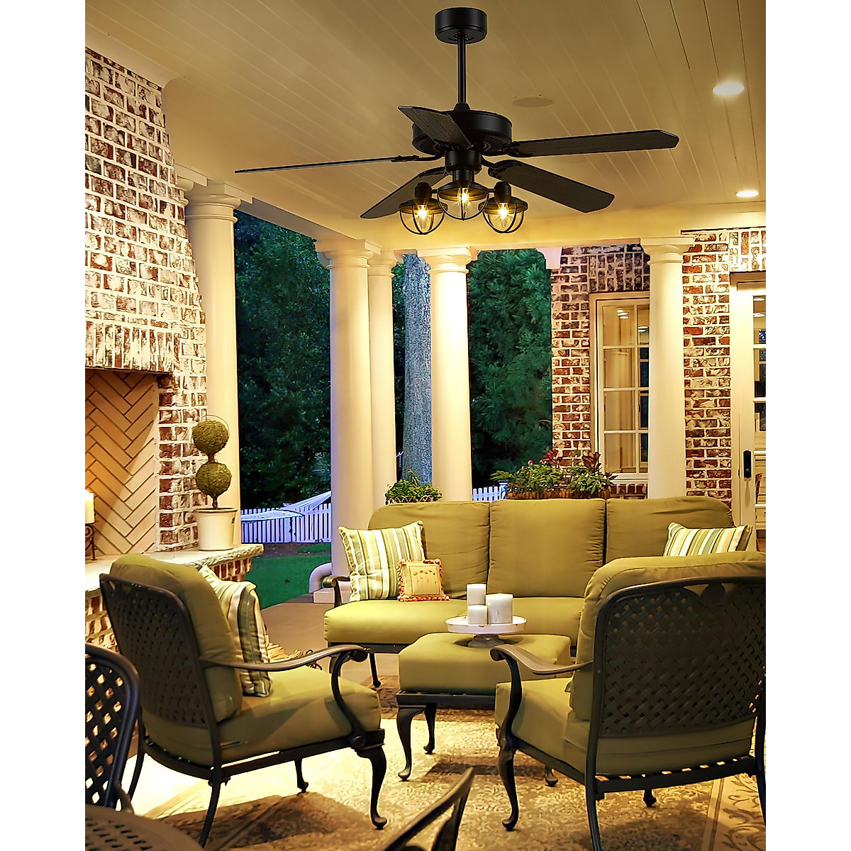 YOUKAIN Farmhouse Wooden Ceiling Fans, 52 Inch Industrial Ceiling Fan with 3 Lights and Remote Control, 5-Reversible Blades Indoor/Outdoor, Matte Black/Barnwood Finish, 52-YJ631