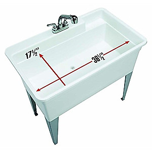 BigTub Utilatub Combo 40 in. x 24 in. Polypropylene Single Floor Mount with Pull-Out Faucet, P-Trap and Supply Lines in White