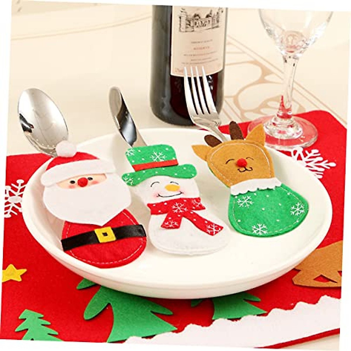 NOLITOY 3 pcs Color Silverware Holders for Holder Dining Fork Table Pocket Holiday Dinner Storage Cover Claus Christmas Elements Decor Festival Supplies Kitchen Spoon Utensil Pockets