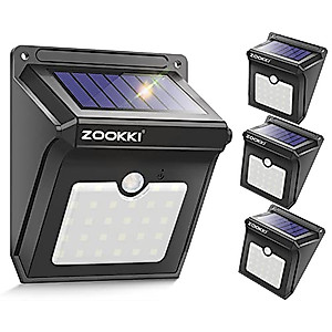 ZOOKKI Solar Outdoor Lights -120° Illumination Solar Motion Sensor Lights Outdoor - IP65 Waterproof Wireless Security Outdoor Solar Powered Lights for Garden Fence Patio Deck（28LED 4-Pack）