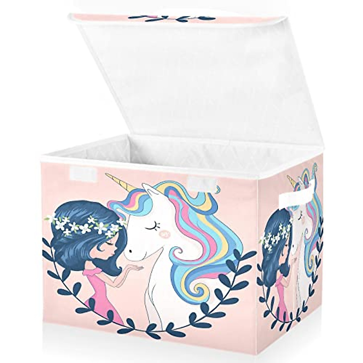 Kigai Unicorn & Girl Pink Storage Baskets for Shelves Foldable Closet Basket Storage Bins with Lid for Clothes Home Office Toys Organizers