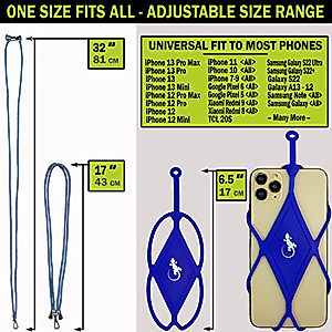 Universal Crossbody Cell Phone Lanyard - by Gecko Phone Neck Holder Phone Case Lanyard Compatible with iPhone 14 Crossbody Case with Strap (Sky XL Neck - Blue Diamond)