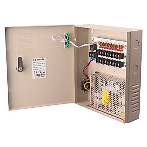 EVERSECU 9 Channel DC12V 5 Amp PTC Fuse CCTV Power Supply with Metal Box, AC Plug and Lock for Security Cameras, DVRs, IP Cameras, CCTV Cameras