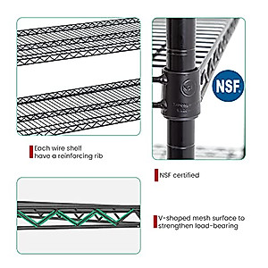 PayLessHere Commercial Grade 6 Tier Adjustable Storage Shelf Heavy Duty Metal Shelf NSF Certified Wire Shelving Unit with Wheels 6000LBS Capacity 18" D x 48" W x 72" H,Black