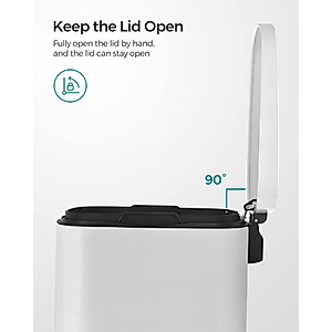 SONGMICS 13 Gallon Trash Can, Stainless Steel Kitchen Garbage Can, Recycling or Waste Bin, Soft Close, Step-On Pedal, Removable Inner Bucket, White ULTB050W01