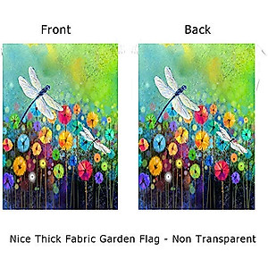 Flowers Garden Flag Dragonfly House Flag Spring Welcome Garden Flags 12 x 18 Double Sided Floral Flags for Patio Lawn Home Outdoor Decor